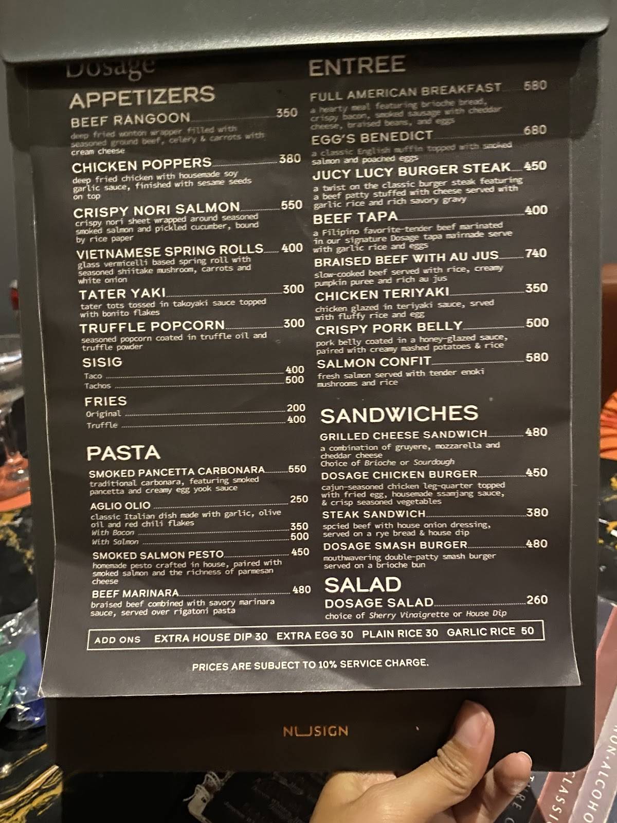 Menu at Dosage & Co., Cebu City