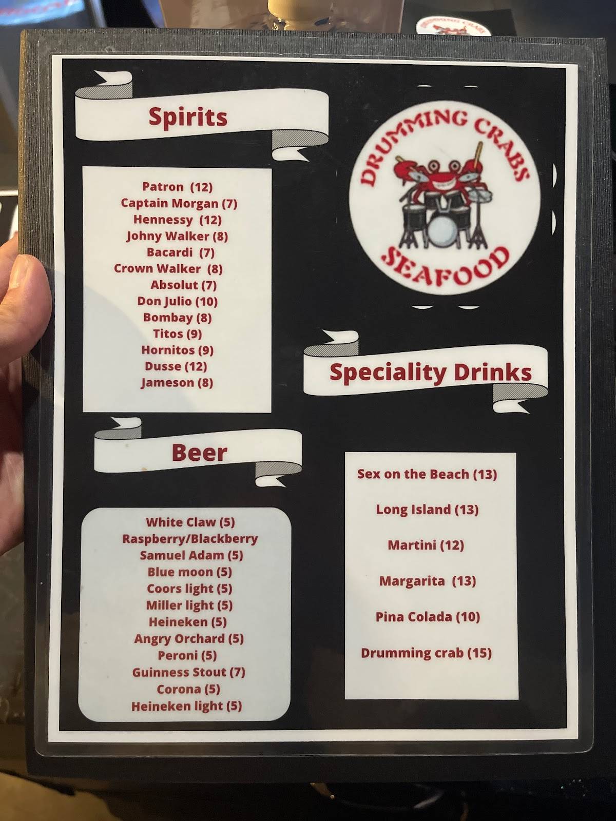Menu at Drumming crabs restaurant, Schenectady