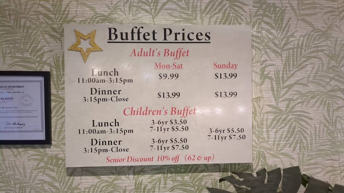 Menu at East Star Chinese Buffet restaurant, Terre Haute