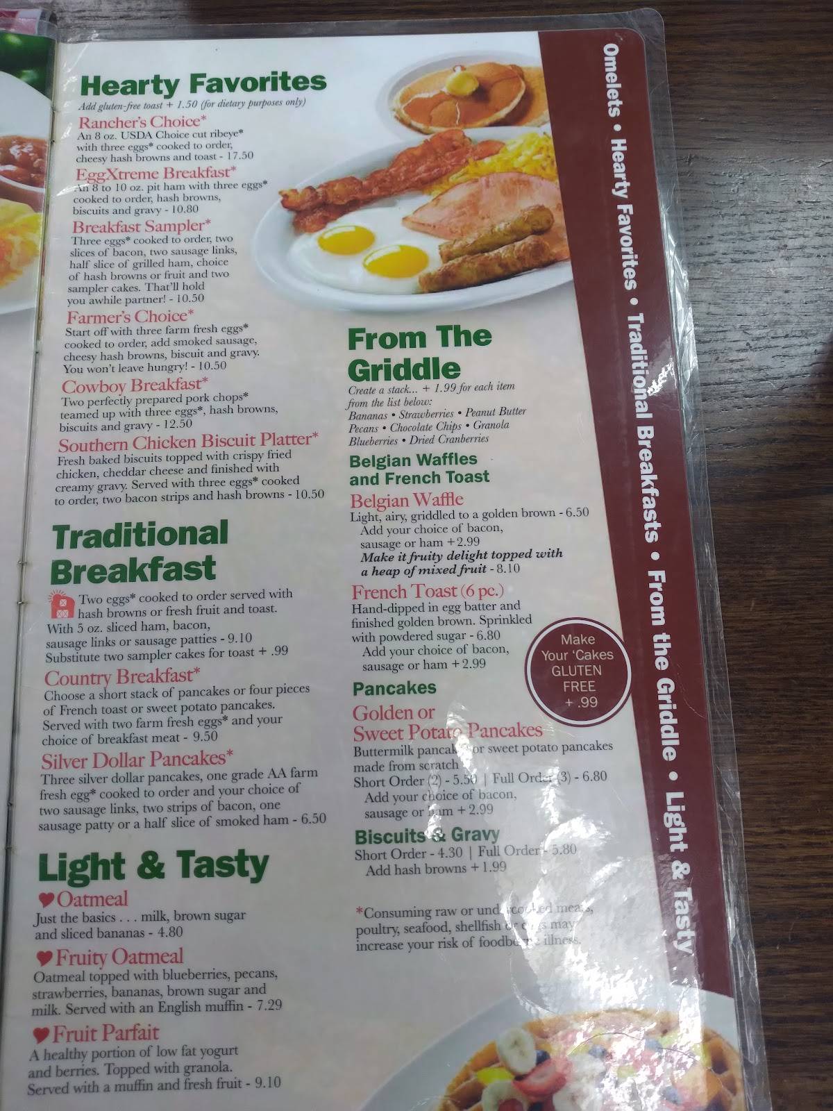Menu at Eggbert's restaurant, Claremore, 900 S Lynn Riggs Blvd