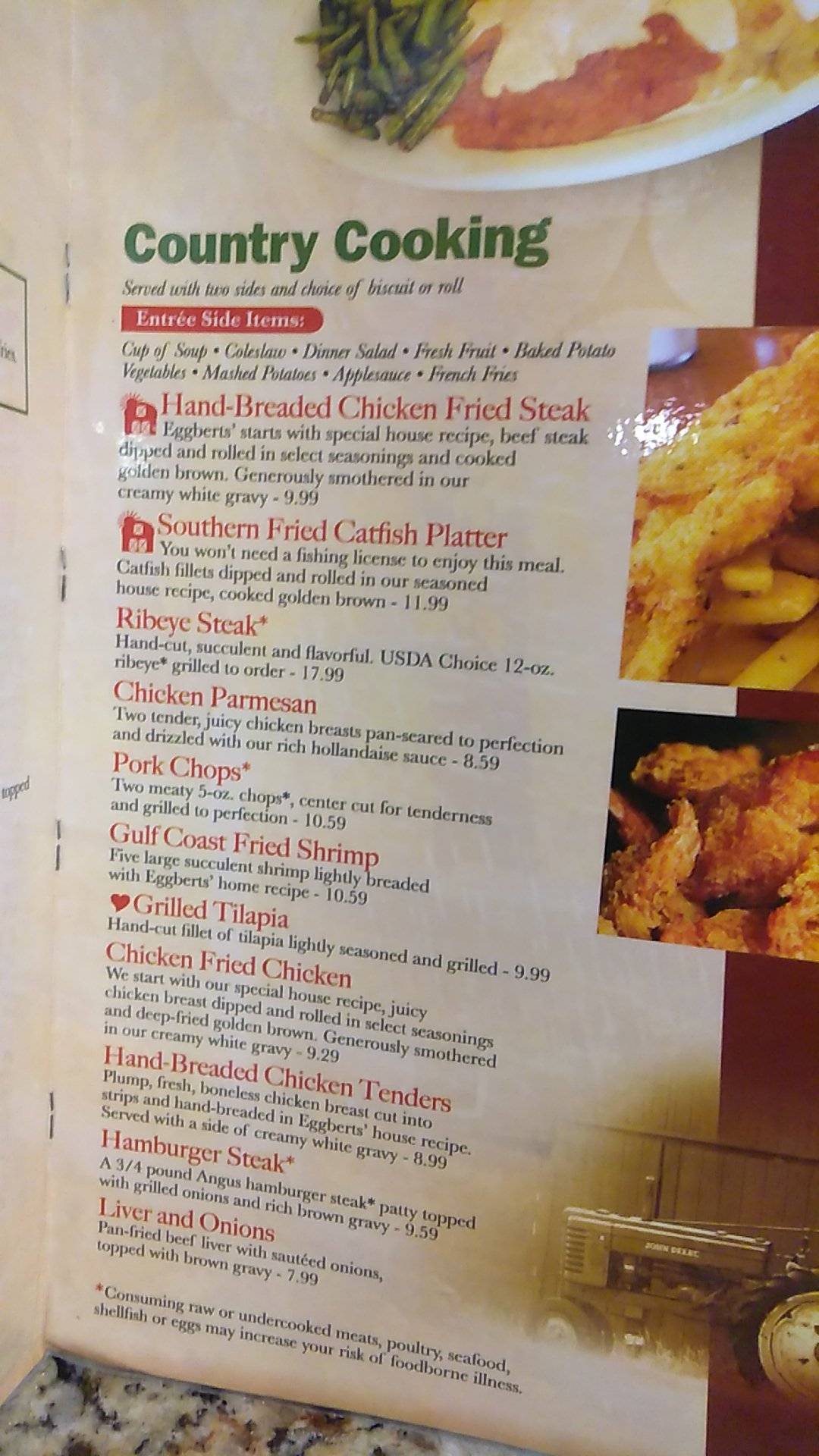 Menu at Eggbert's restaurant, Claremore, 900 S Lynn Riggs Blvd