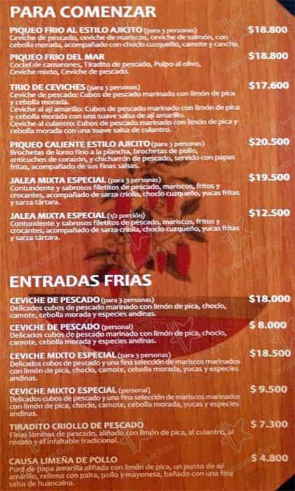 Carta de Restaurante El Ajicito, Santiago, Catedral 3114