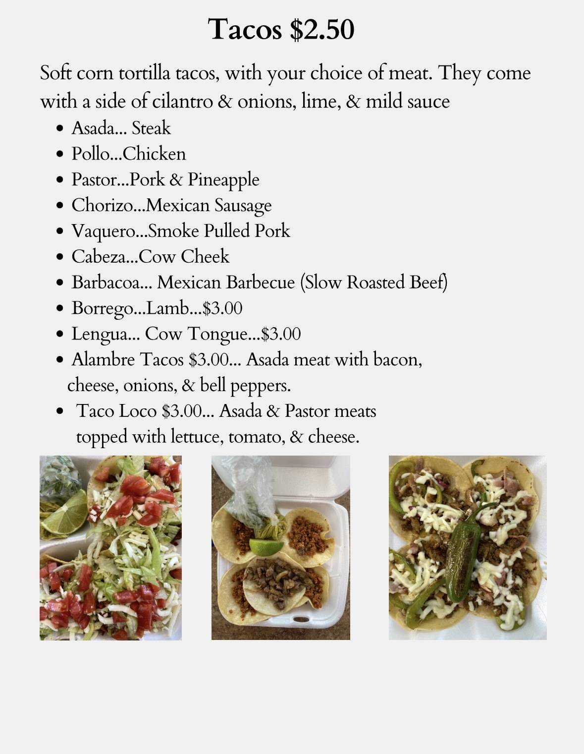 Menu at El Gordo restaurant, Morristown