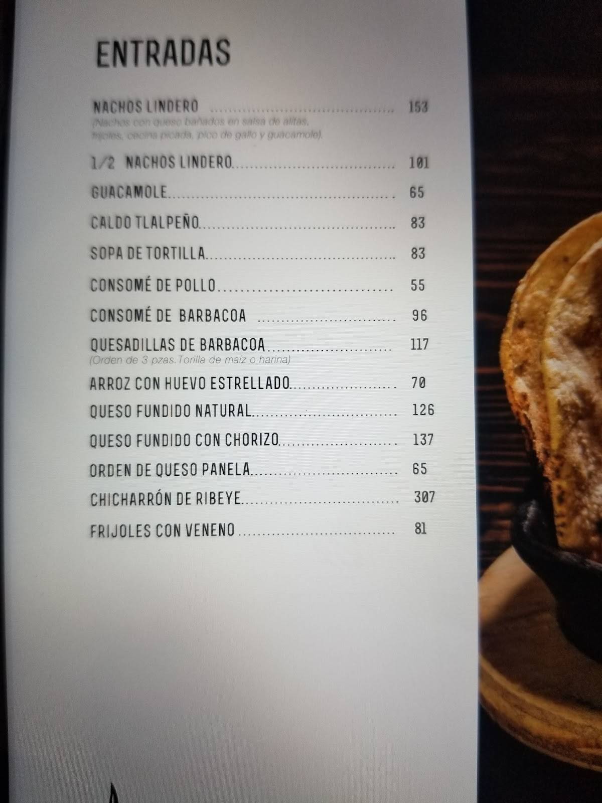 Carta del restaurante El Lindero Monterrey, Monterrey, Degollado #770 Sur