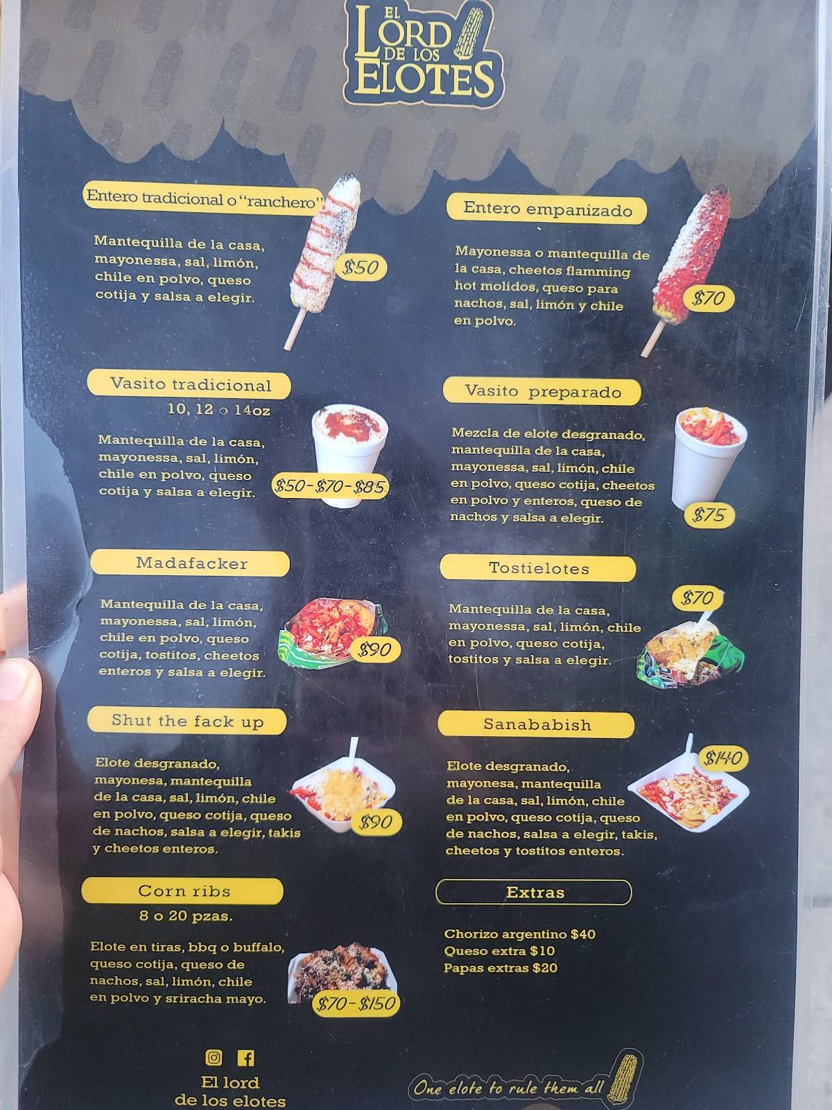 Carta del restaurante El Lord del los Elotes 3era etapa, Tijuana