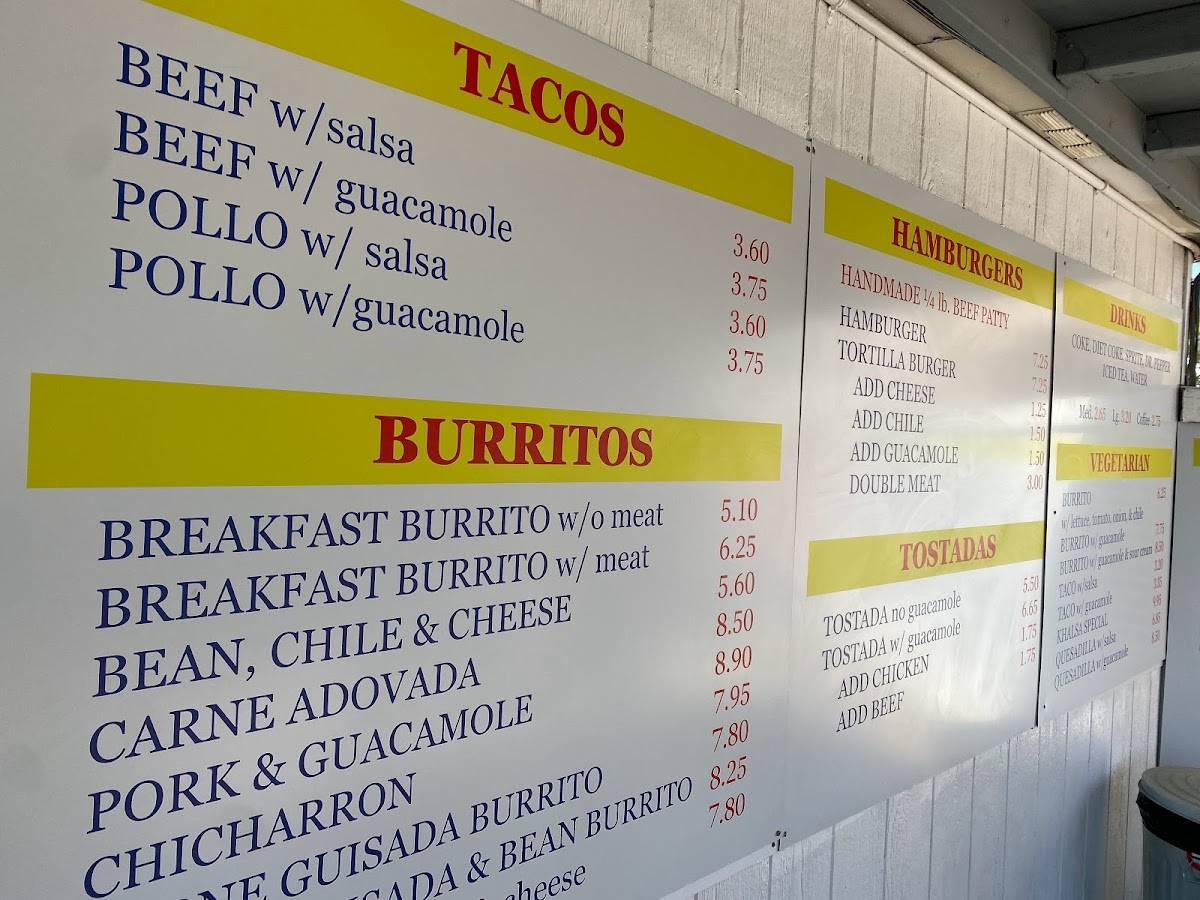Menu at El Parasol restaurant, Española, 603 Santa Cruz Rd