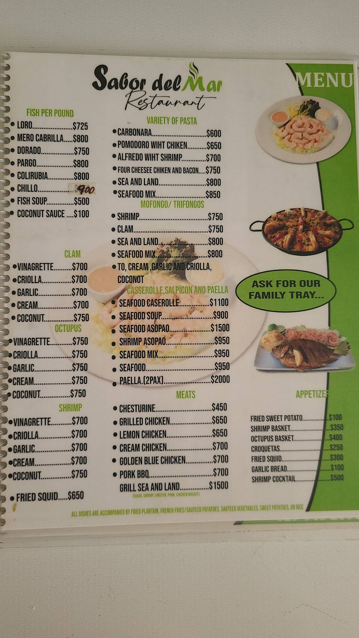 Carta del restaurante El Sabor Del Mar, La Romana