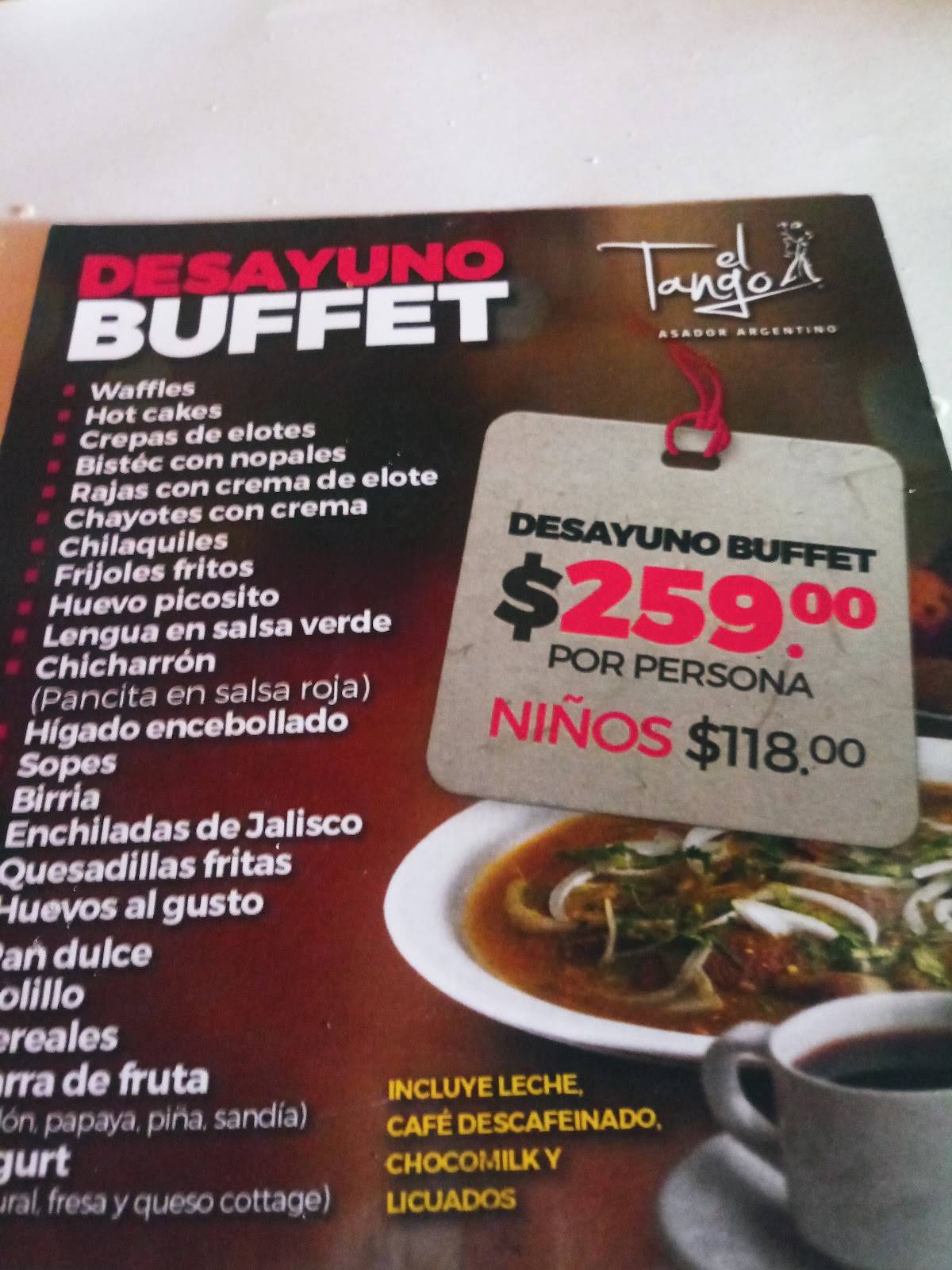 Carta del restaurante El Tango, Zapopan
