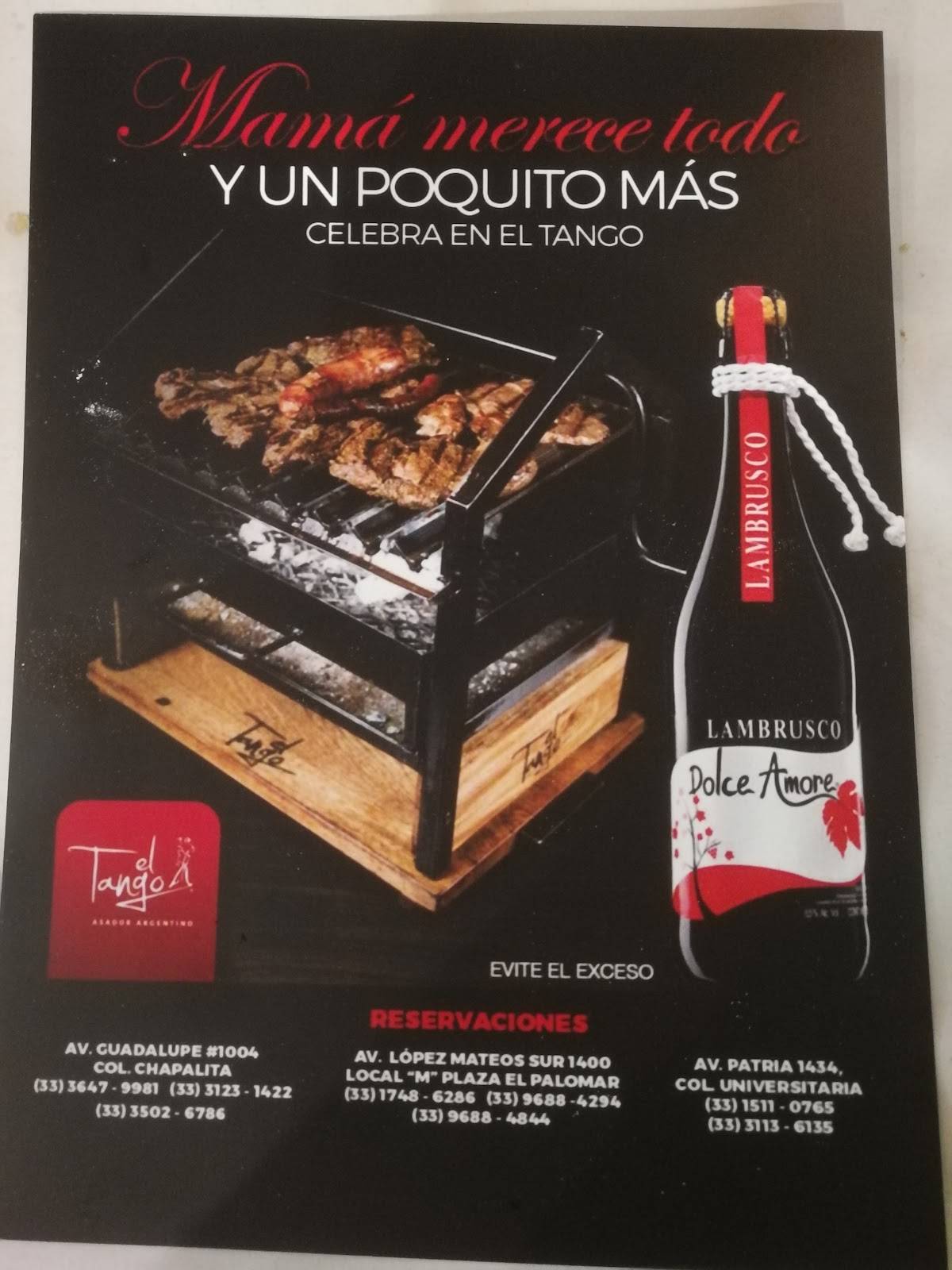 Carta del restaurante El Tango, Zapopan