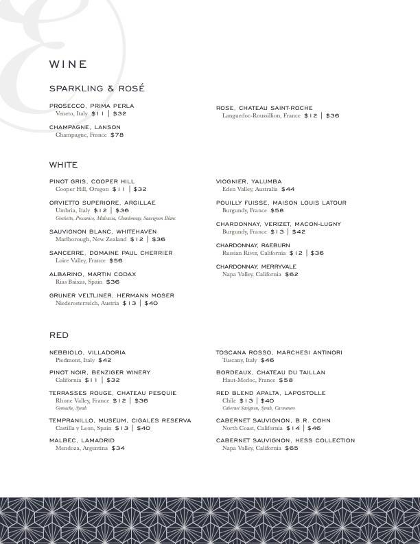 Menu at Embark, Brunswick