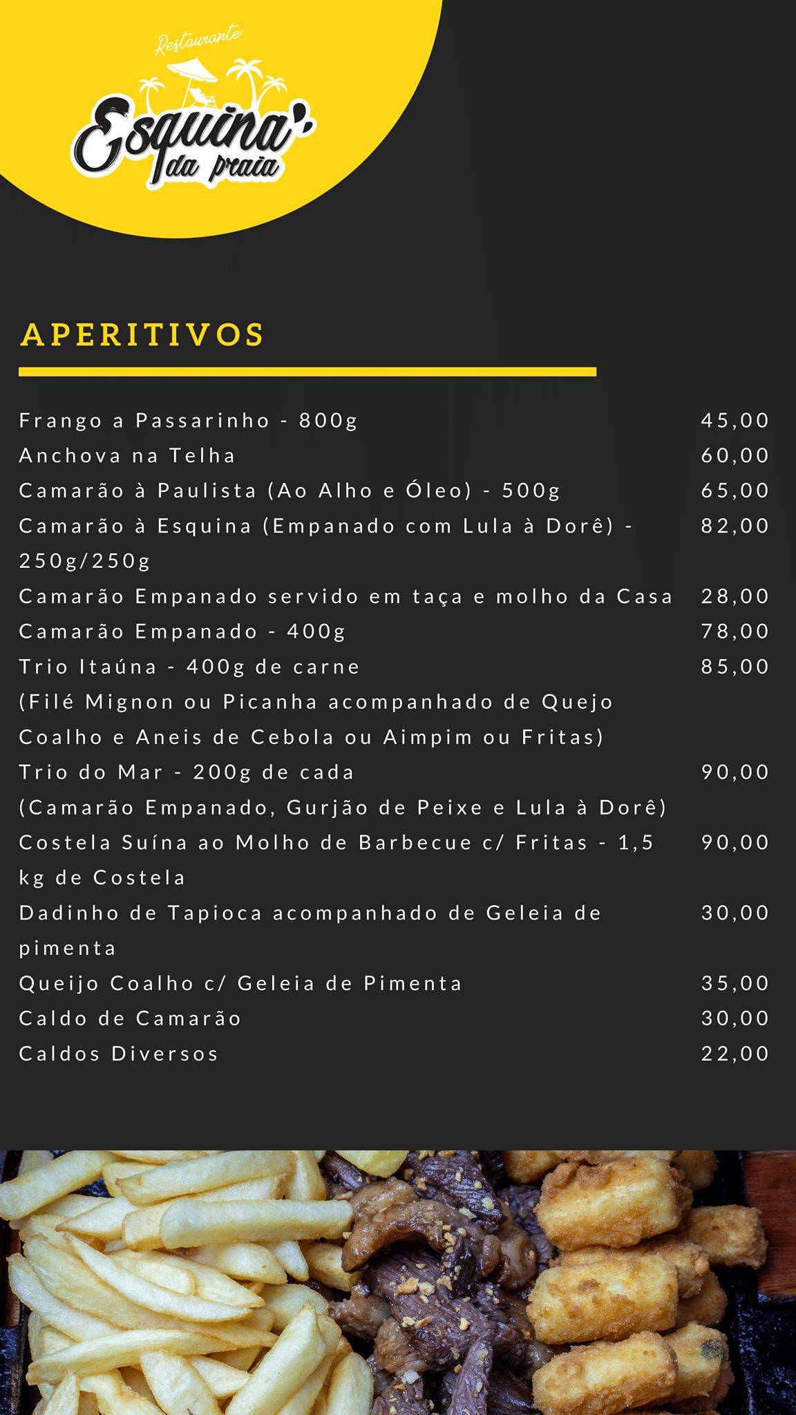 Menu em Esquina Da Praia restaurante, Saquarema, Rua do oceano número 10