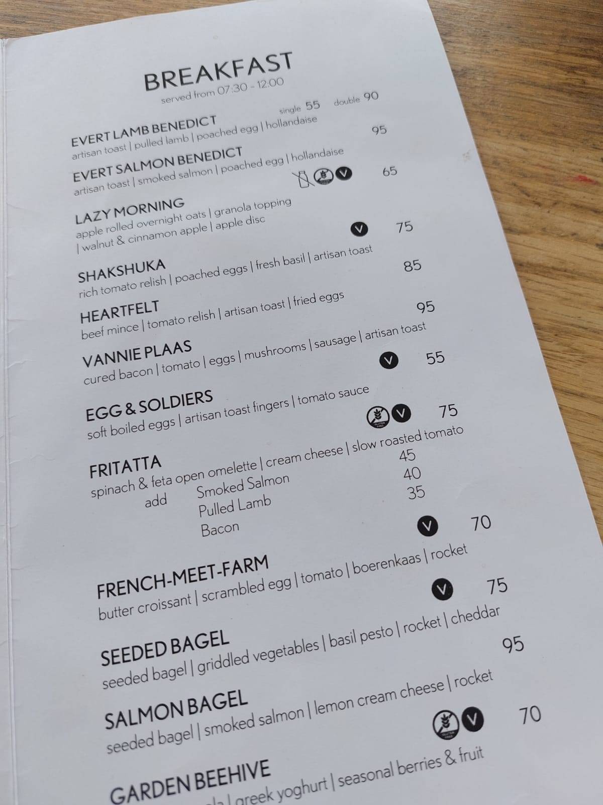 Menu at Evert Opstal Restaurant, Cape Town