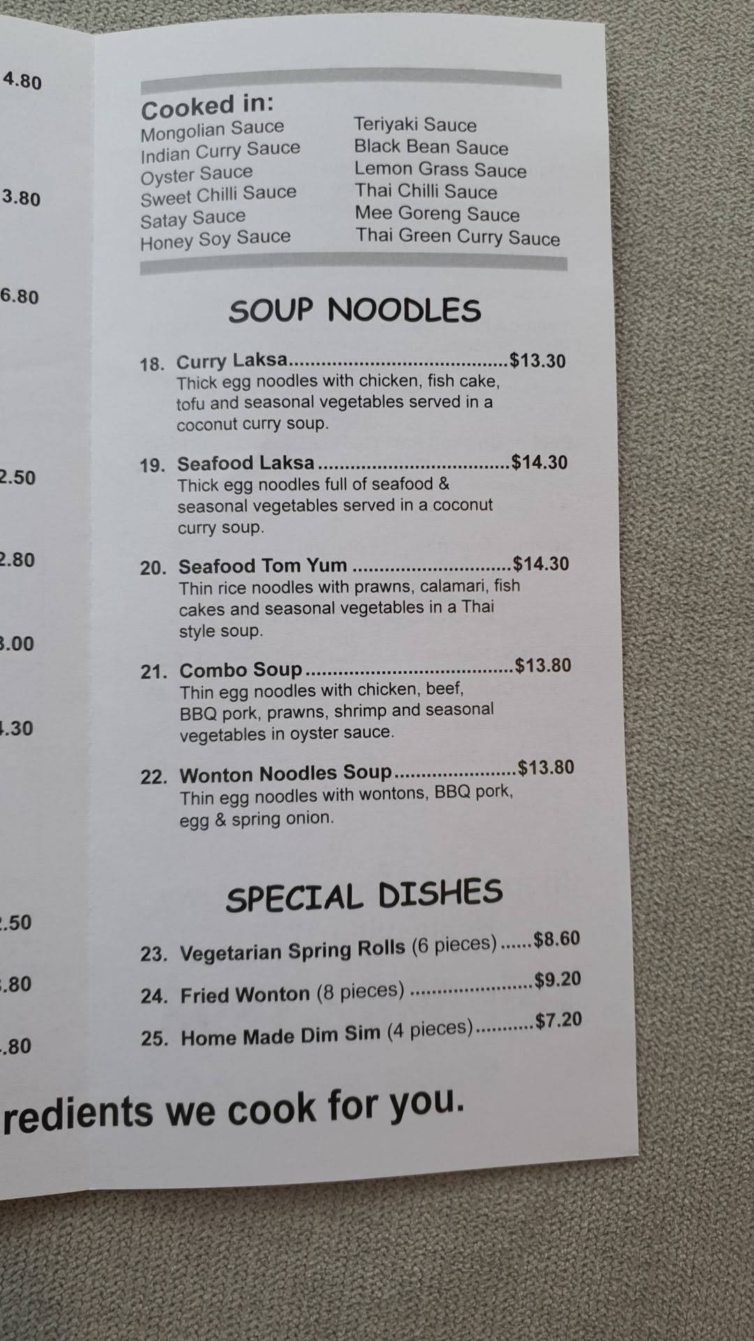 Menu at Express Noodles restaurant, Healesville