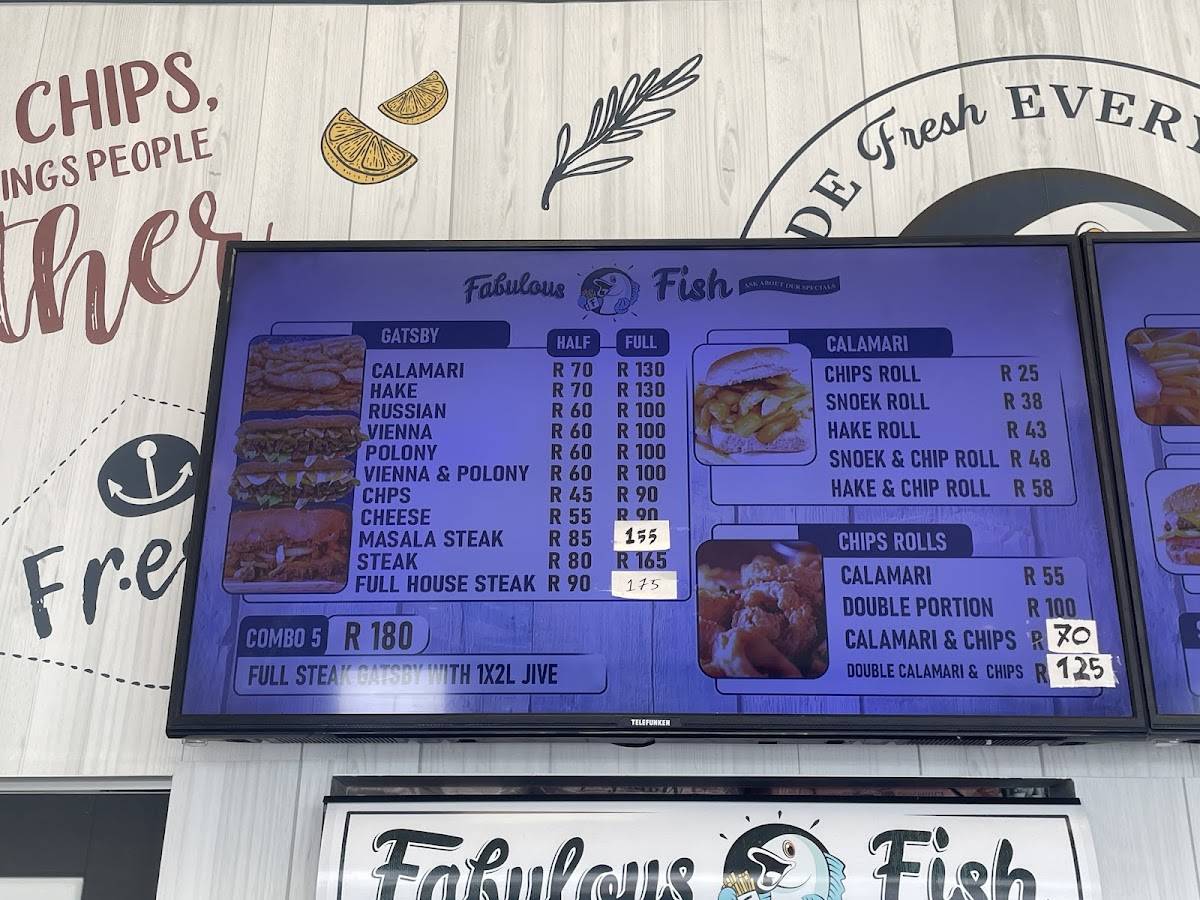 Menu at Fabulous fish restaurant, Cape Town, 5 Kwikstert Cl