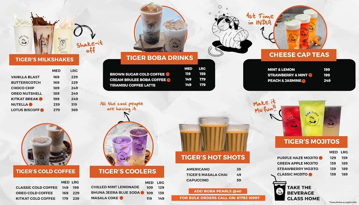 Menu at Fat Tiger, Delhi, Unity One Mall Metro Station Rohini West