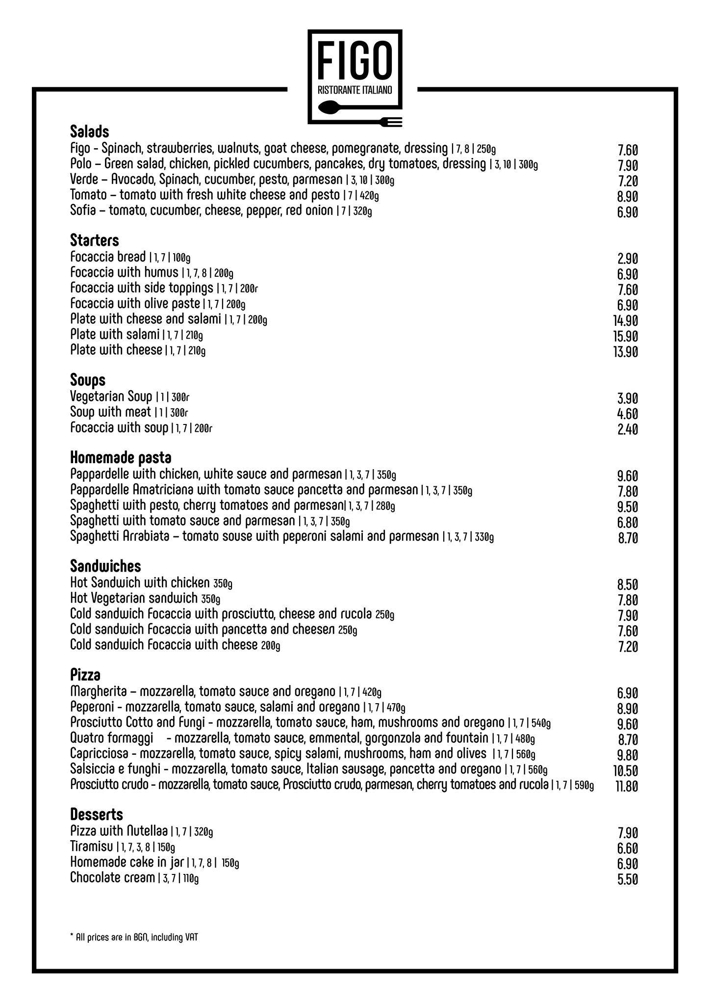 Speisekarte von Figo restaurant, Sofia, Vitosha Blvd 58