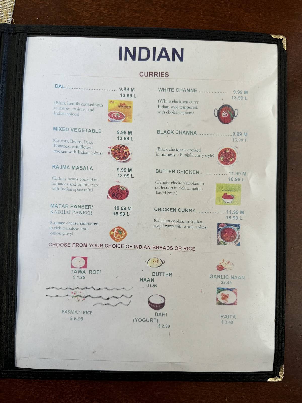 Menu at Fill 'N Chill Punjabi Restaurant, Canada