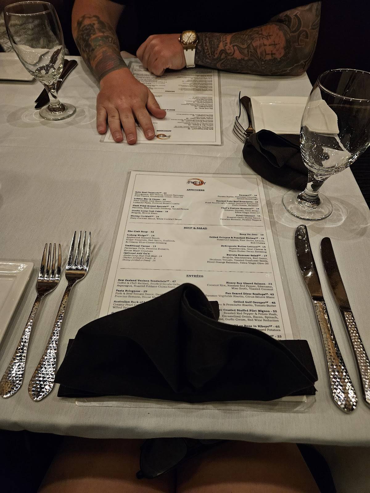 Menu at Firefly restaurant, Panama City Beach