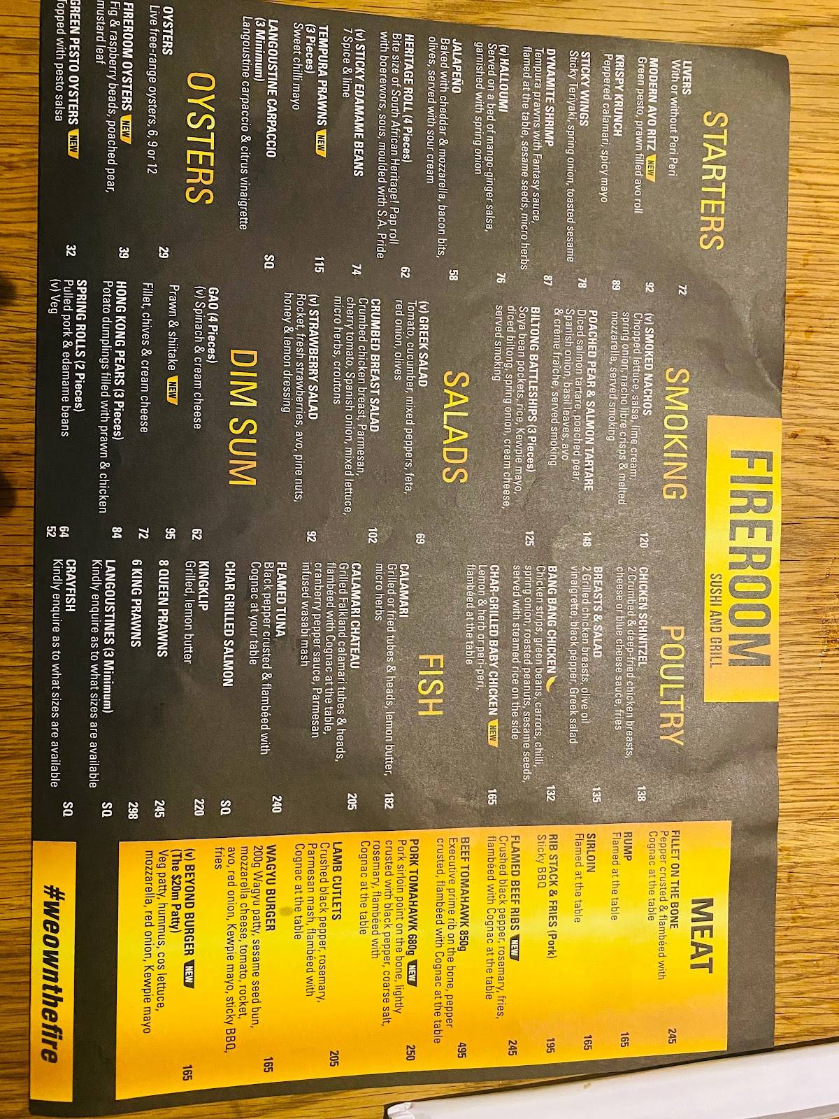Menu at Fireroom Montecasino restaurant, Randburg, no. 64 Montecasino ...