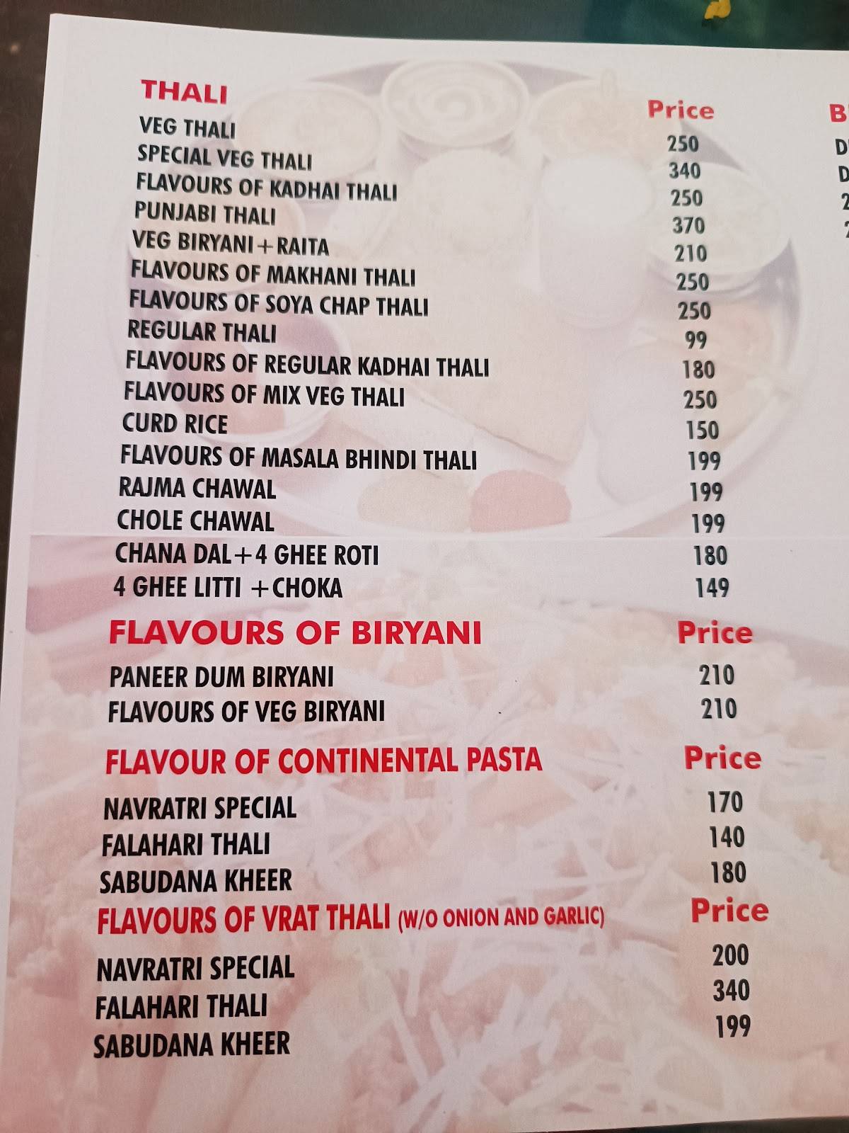 Menu at Flavours of Thali, Ranchi