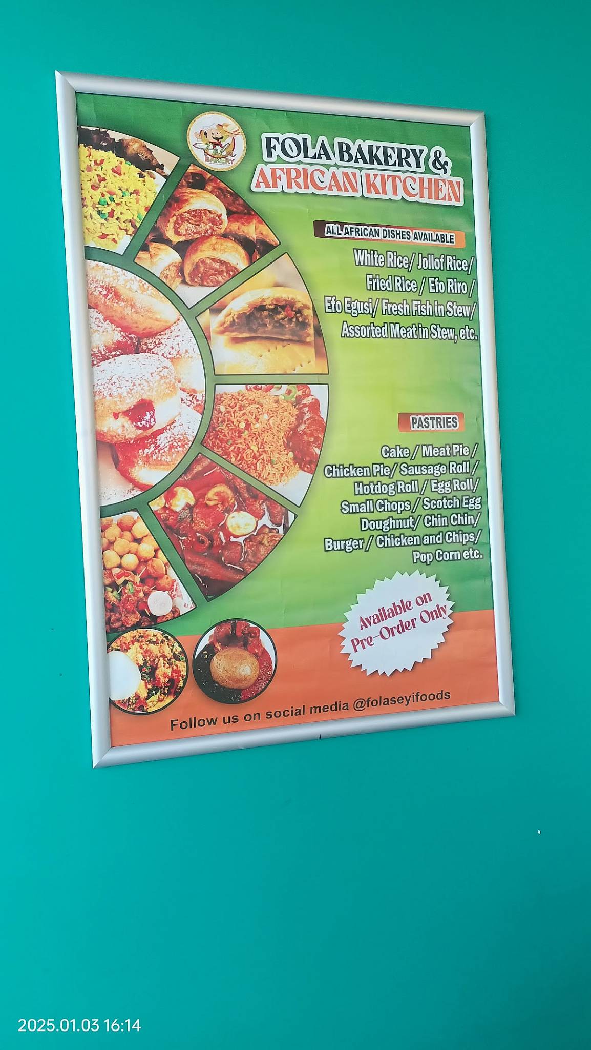 Menu at Fola Bakery and African Kitchen, Regina