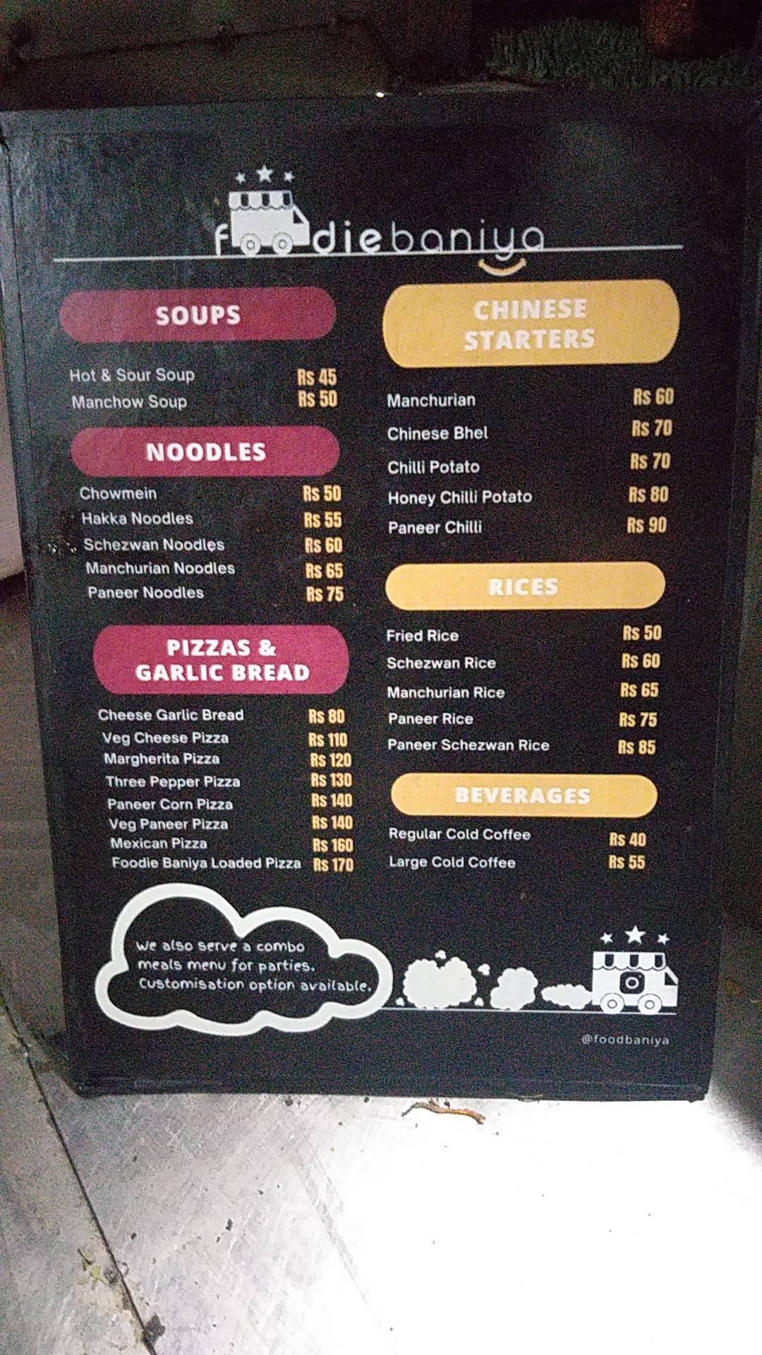 Menu at Foodie baniya, Bhilwara