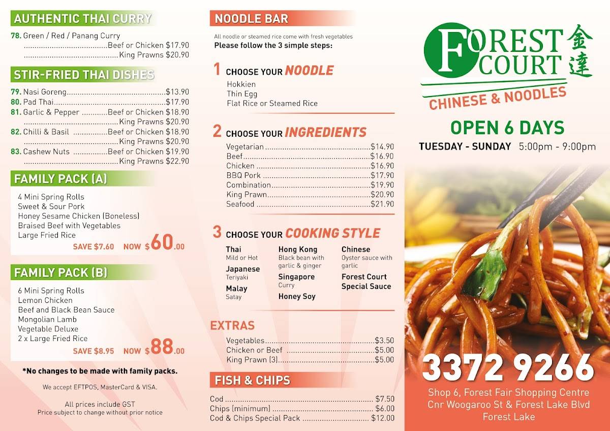 Menu at Forest Court Chinese Takeaway restaurant, Forest Lake