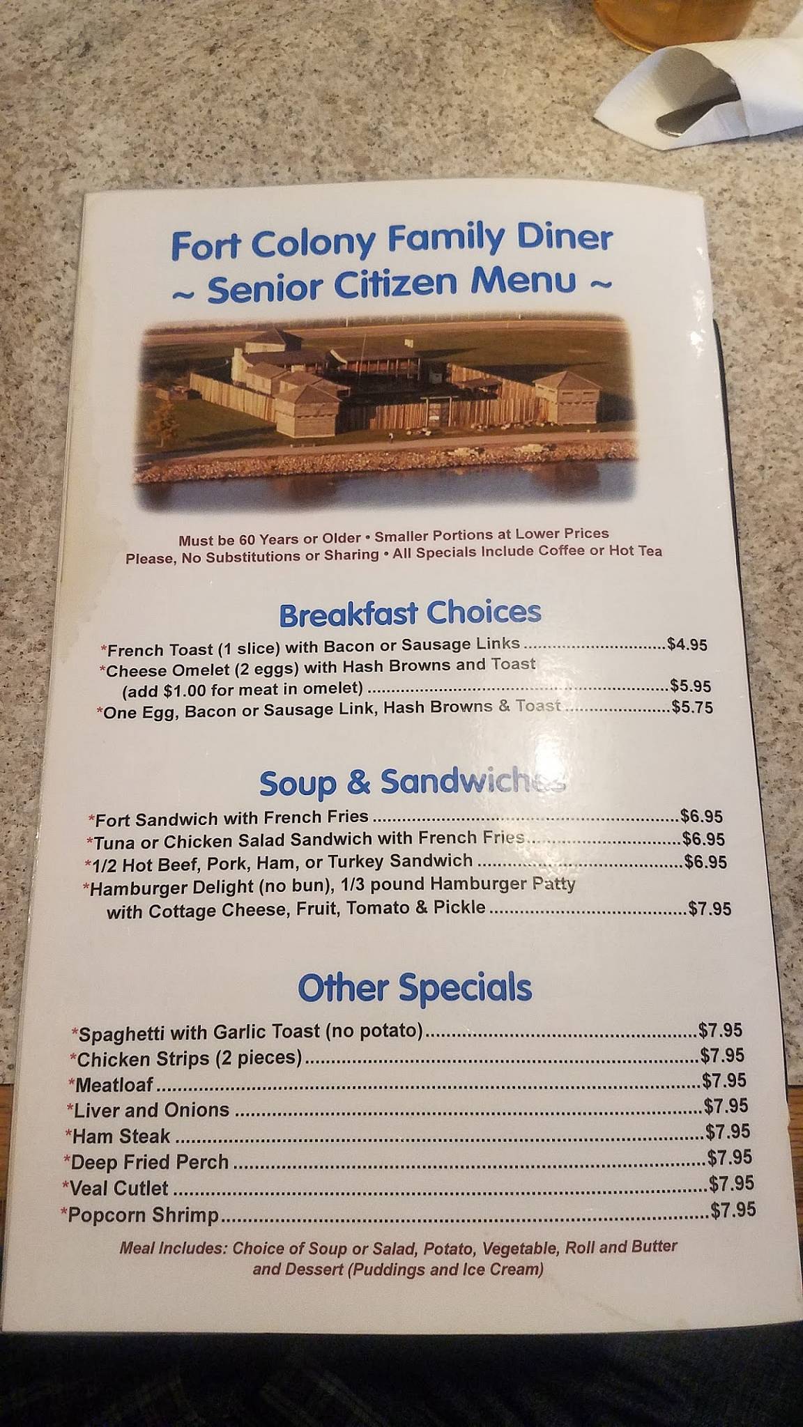 Menu at Fort Colony Restaurant, Fort Madison