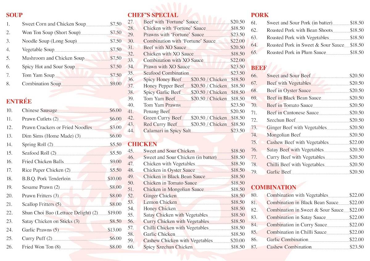 Menu at Fortune Garden Chinese Restaurant, Belmont