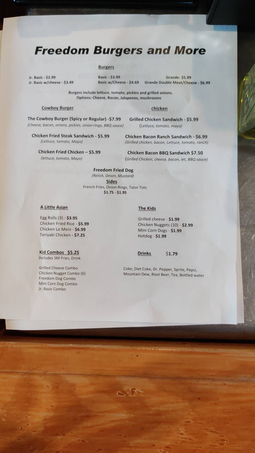 Menu at Freedom burgers & more restaurant, Sanctuary