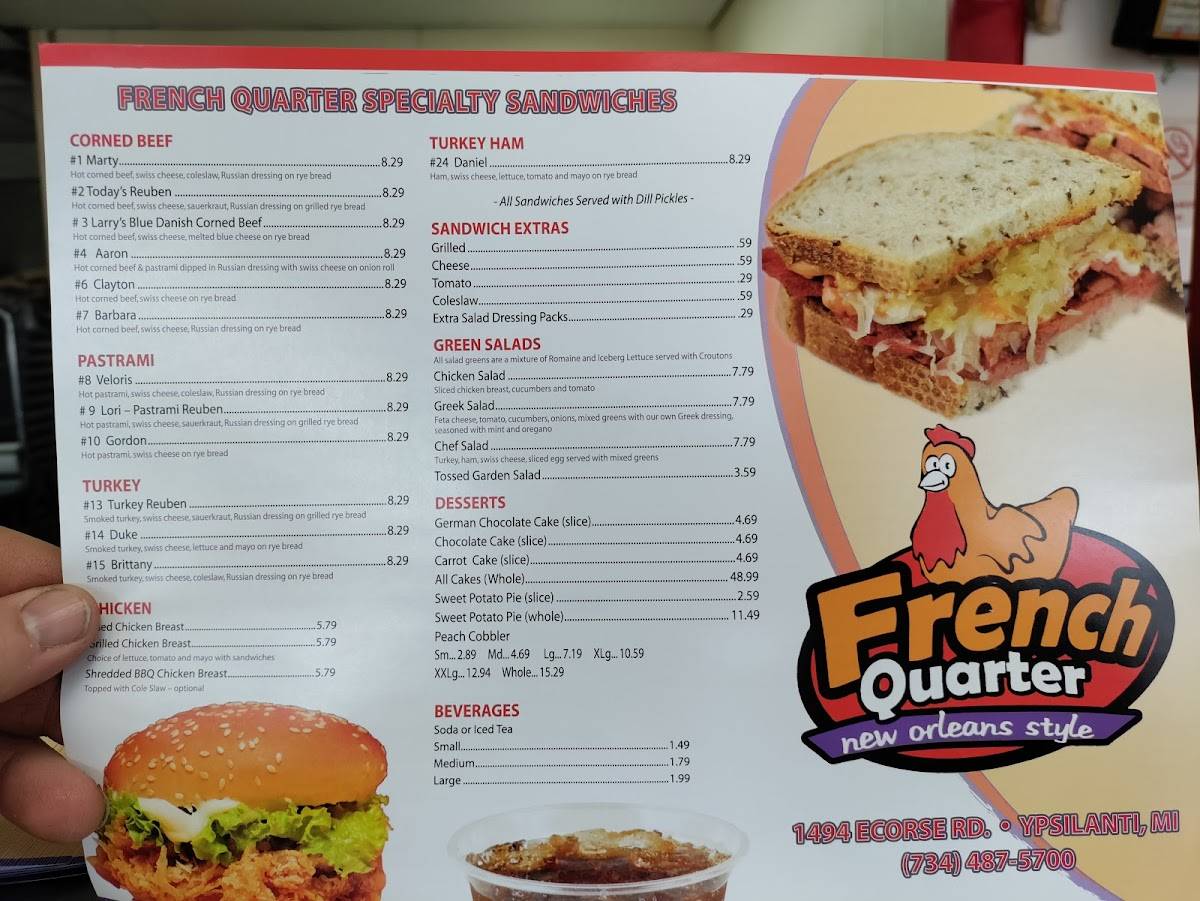 Menu at French Quarter restaurant, Ypsilanti