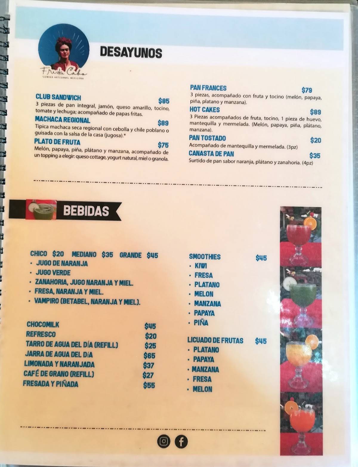 Carta de Frida Cabo Restaurante, San José del Cabo