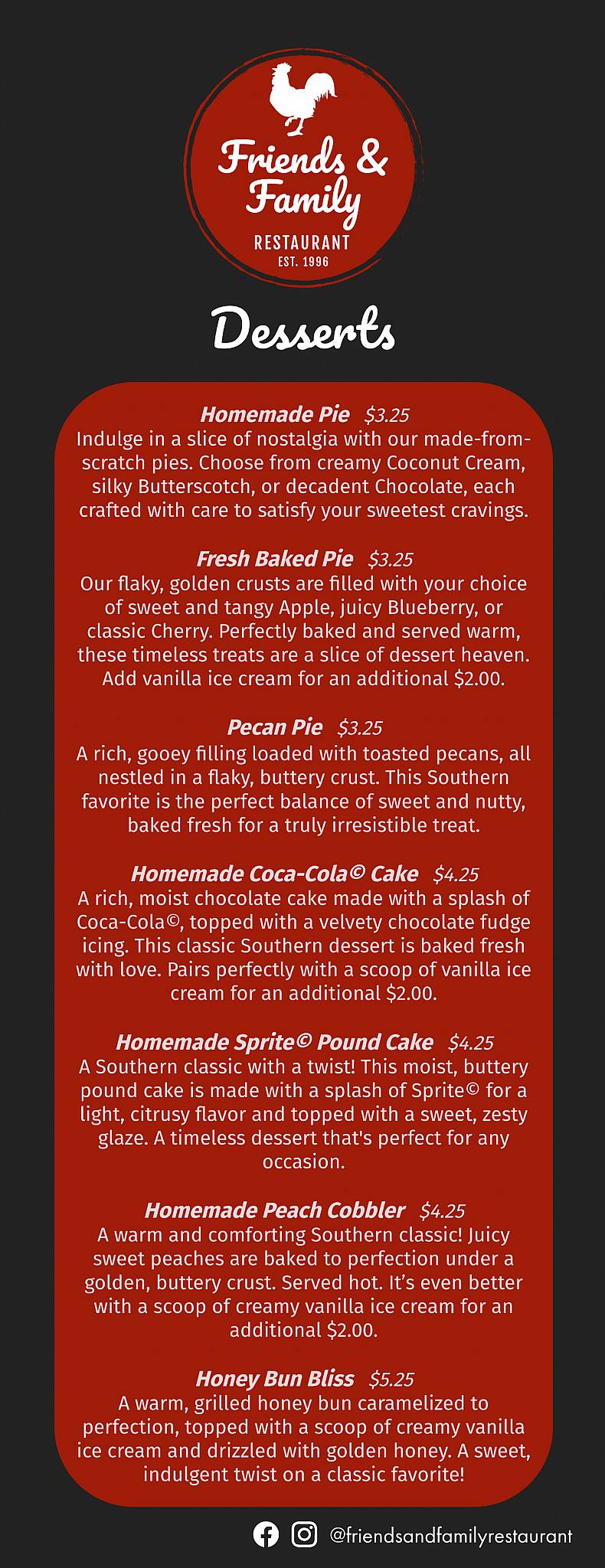 Menu at Friends and Family Restaurant, Inc., Pearisburg