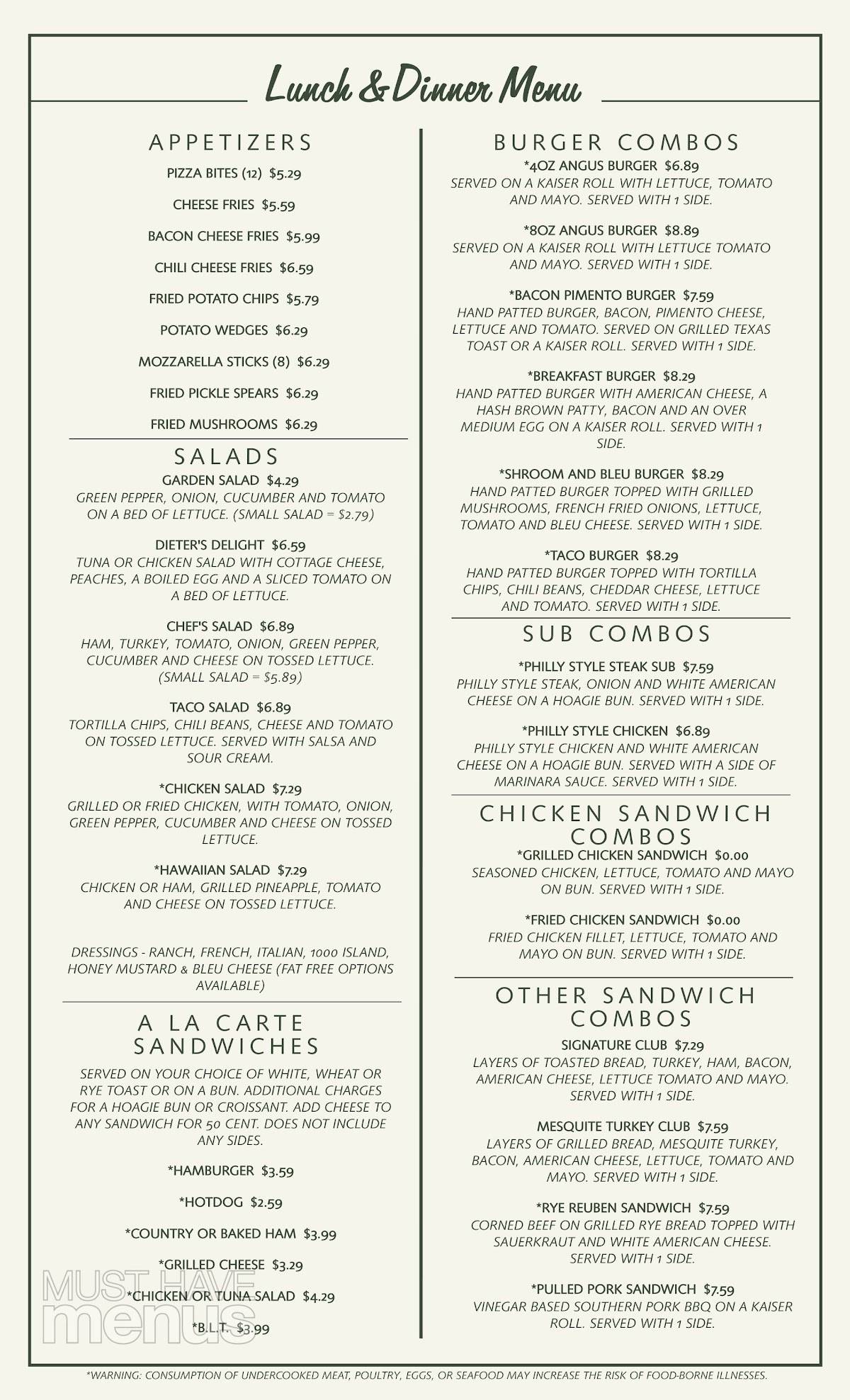 Menu at Friends and Family Restaurant, Pearisburg