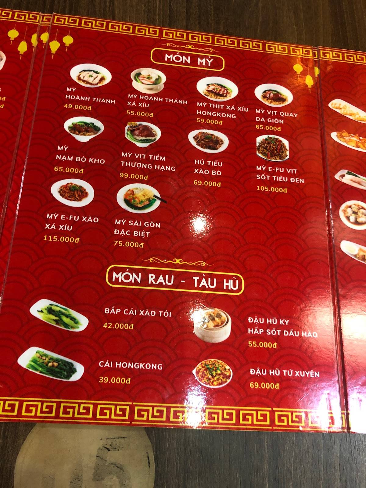 Menu at Fungha Dimsum restaurant, Hanoi