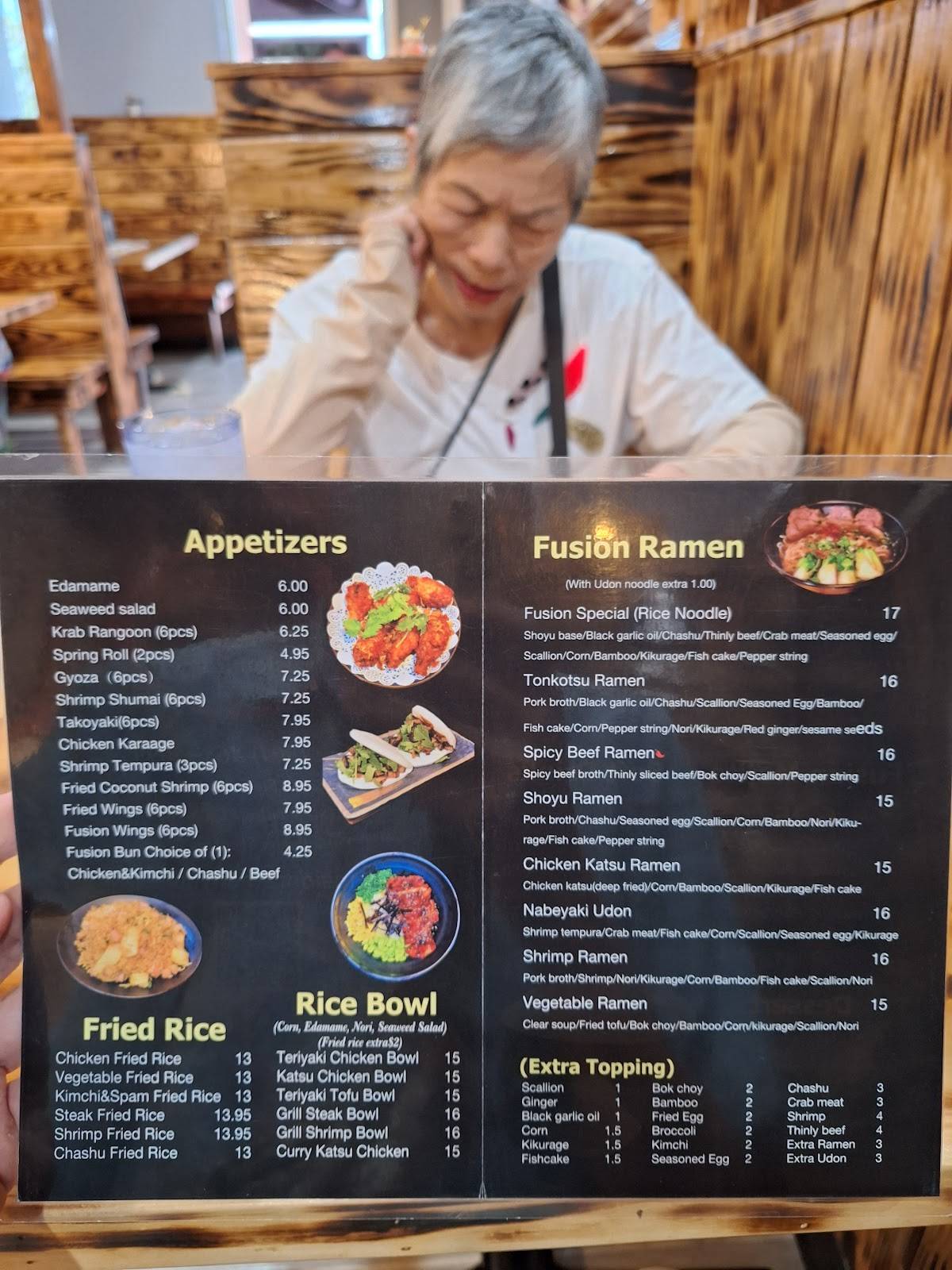 Menu at Fusion Ramen restaurant, Yulee