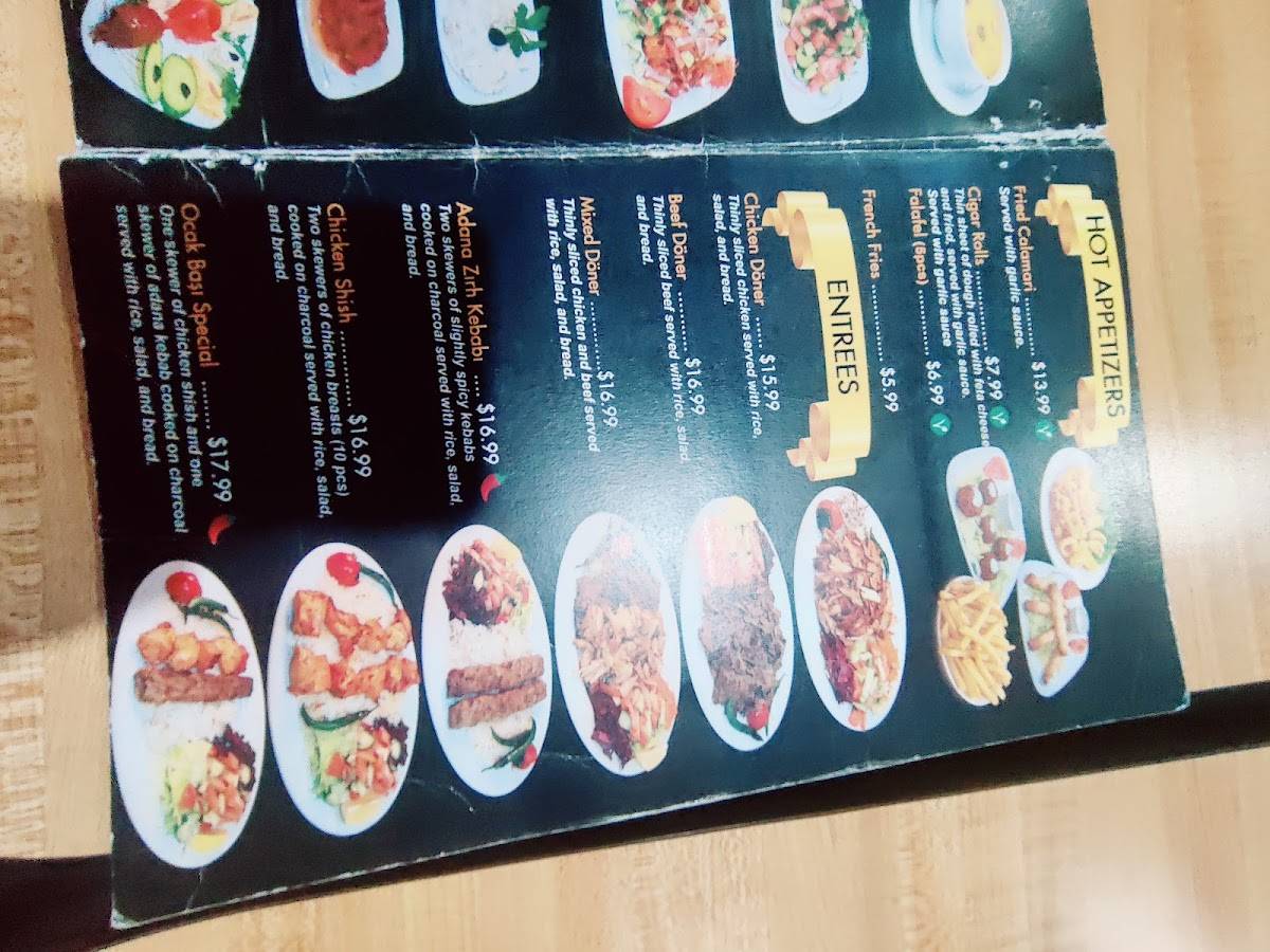 Menu at Galata Türkish restaurant, Toronto