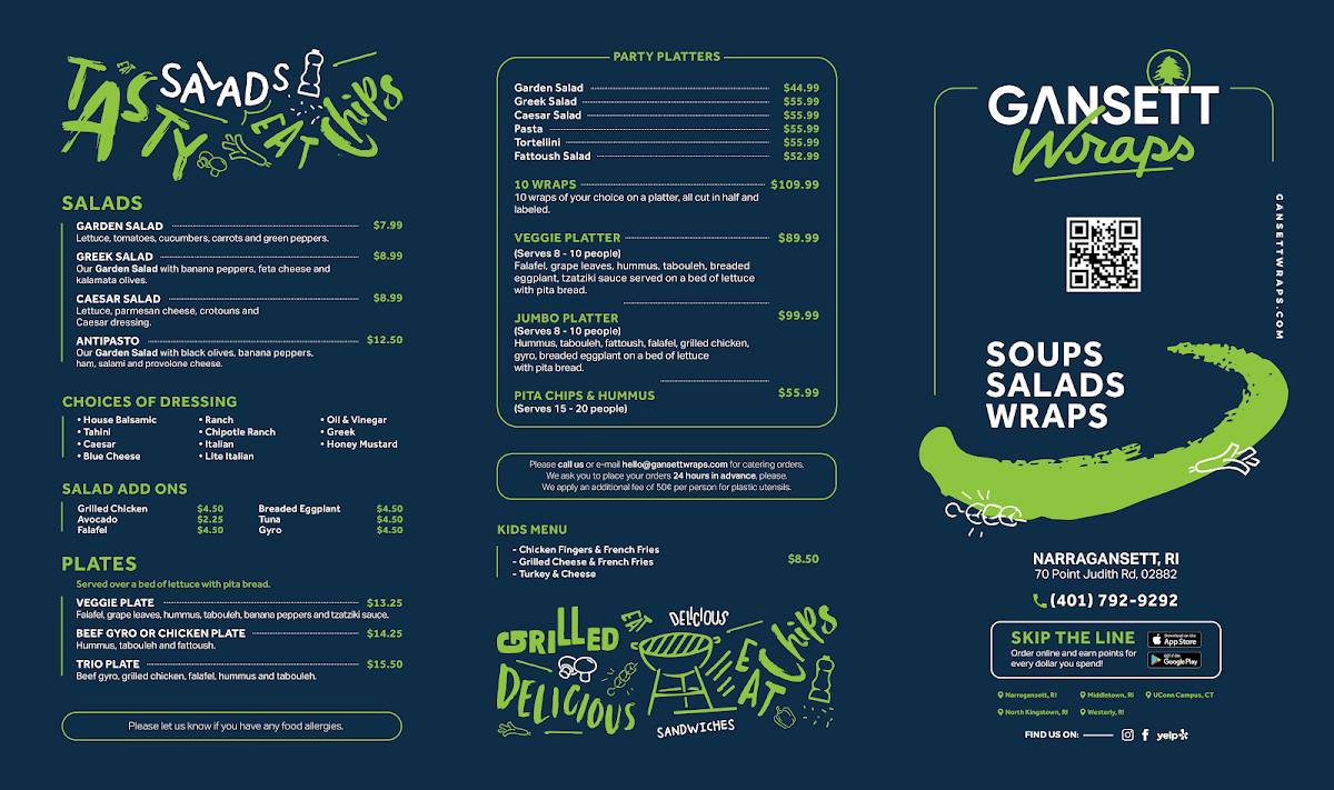 Menu at Gansett Wraps restaurant, Narragansett