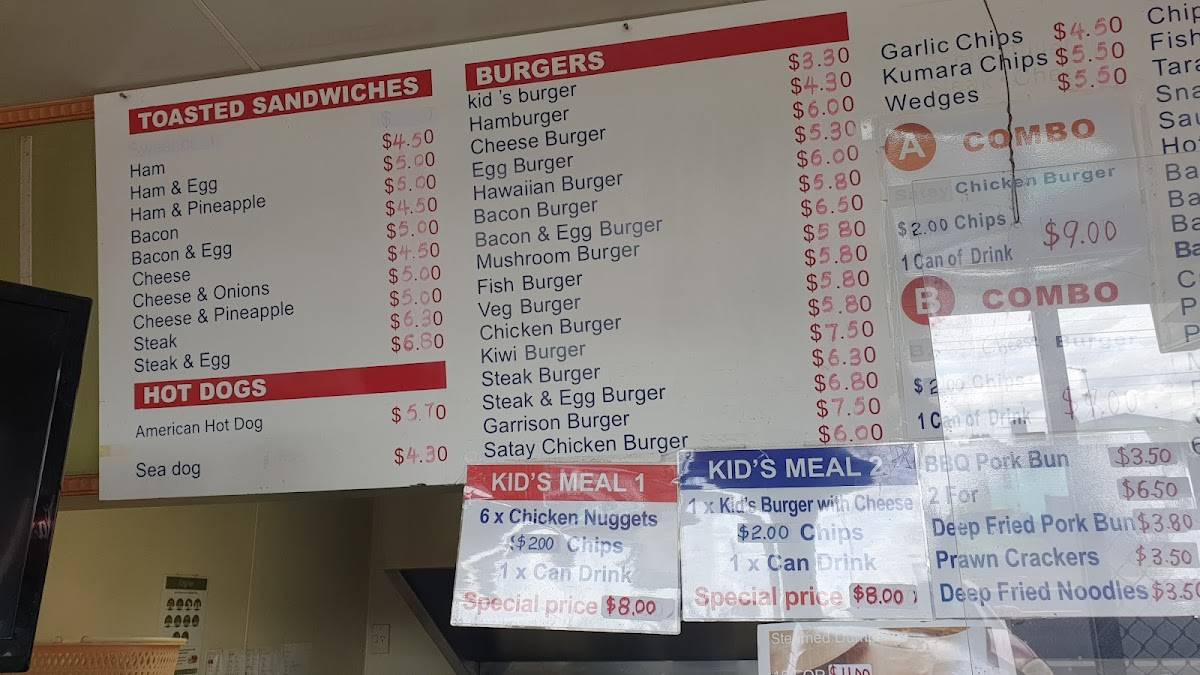 Menu at Garrison Takeaways restaurant, Auckland