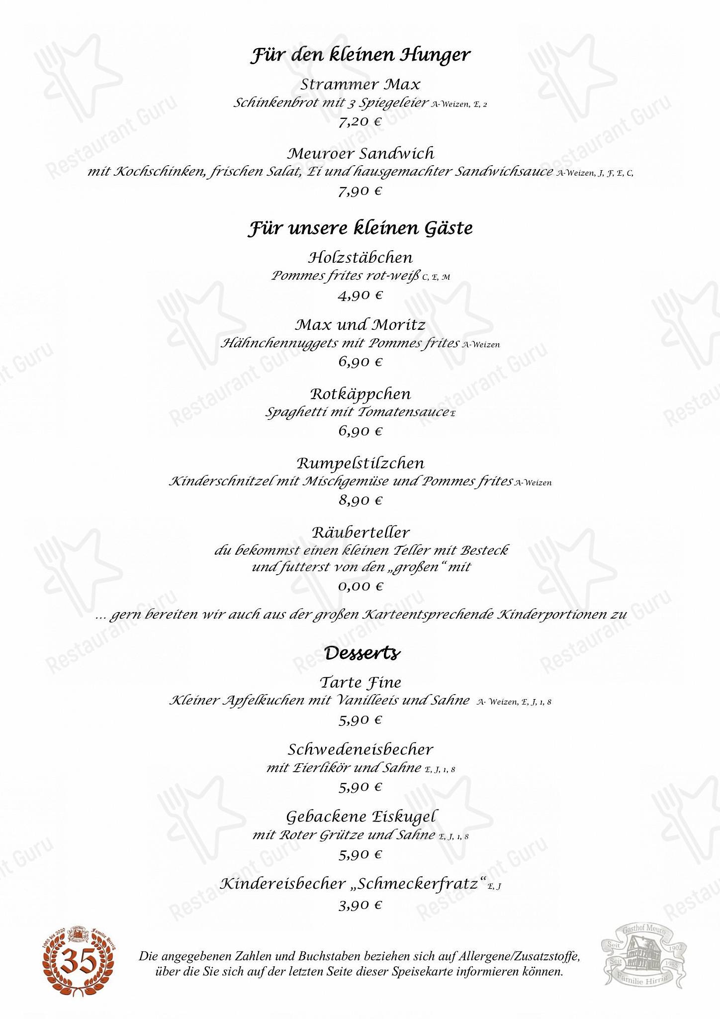 Speisekarte von Gasthof Meuro restaurant, Schipkau