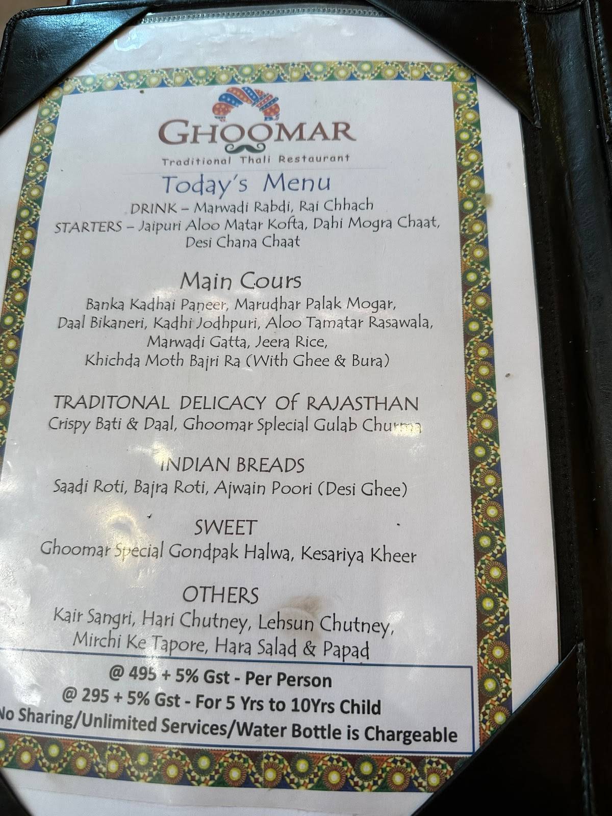 Menu at Ghoomar Traditional Thali Restaurants - Connaught Place, New ...