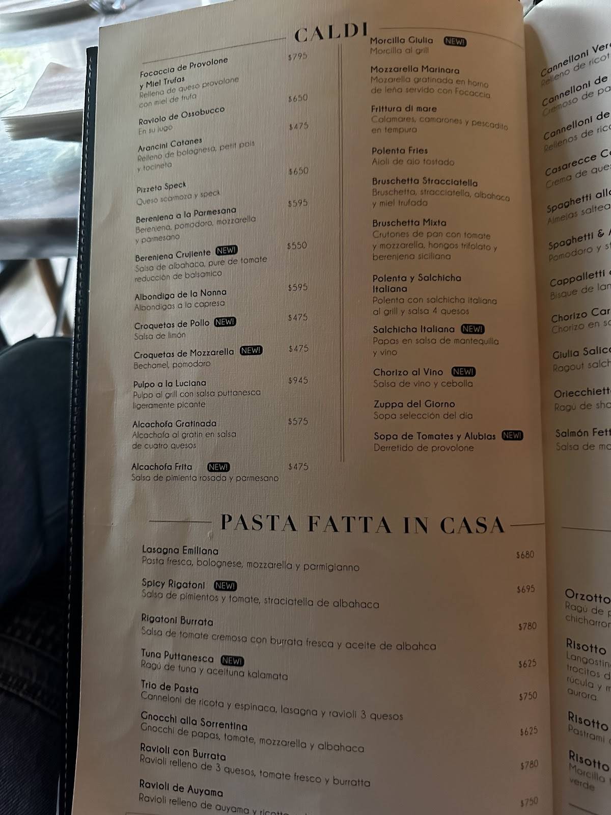 Carta del restaurante Giulia Cucina, Santo Domingo
