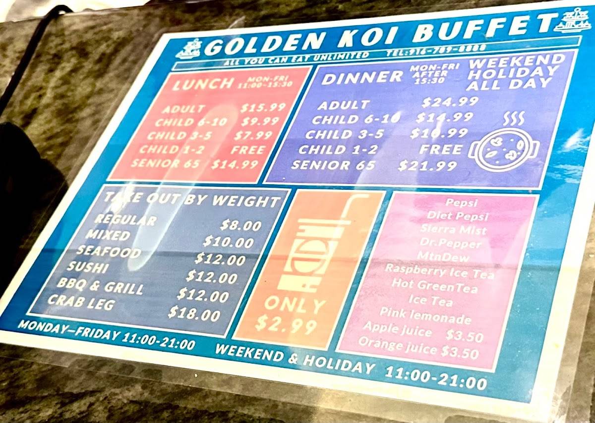 Menu at Golden Koi Buffet restaurant, Roseville