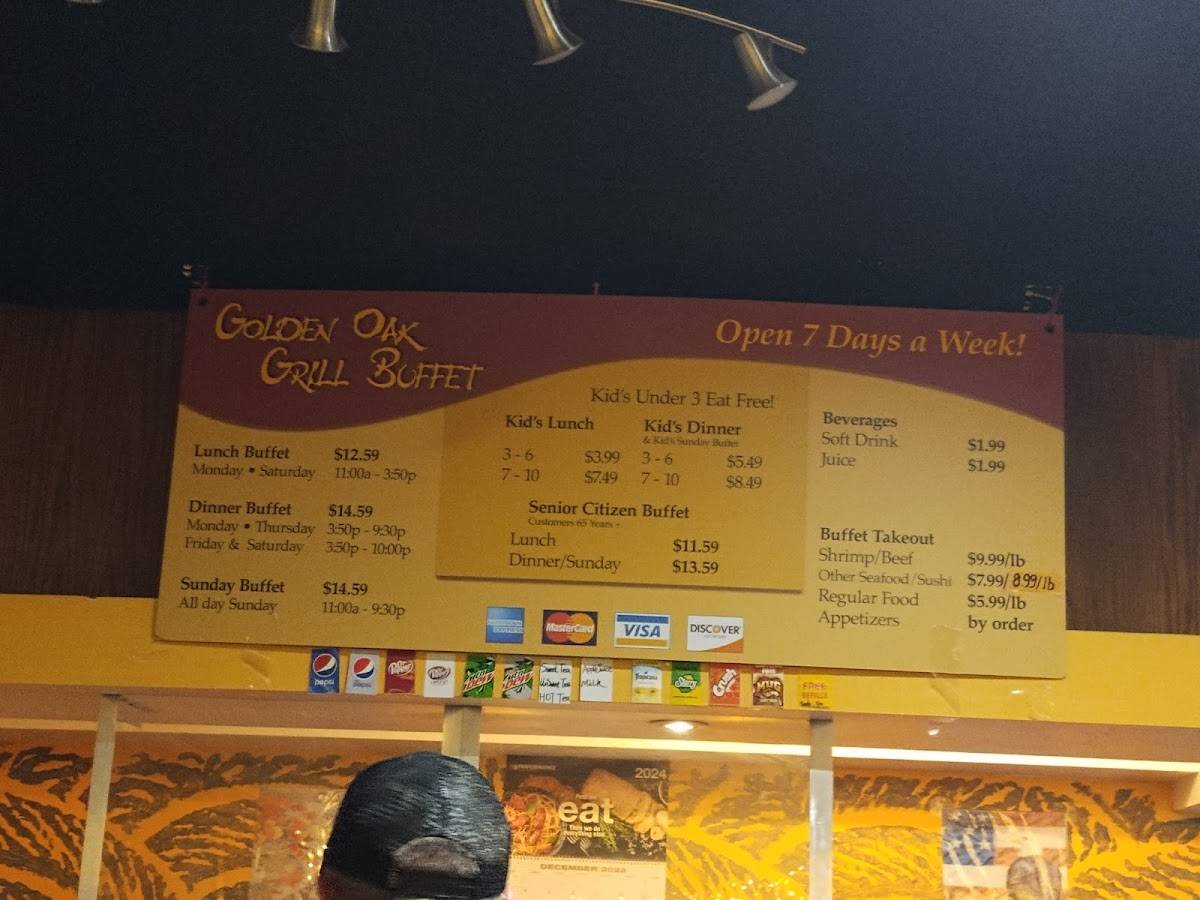 Menu at Golden Oak Buffet restaurant, Oak Ridge