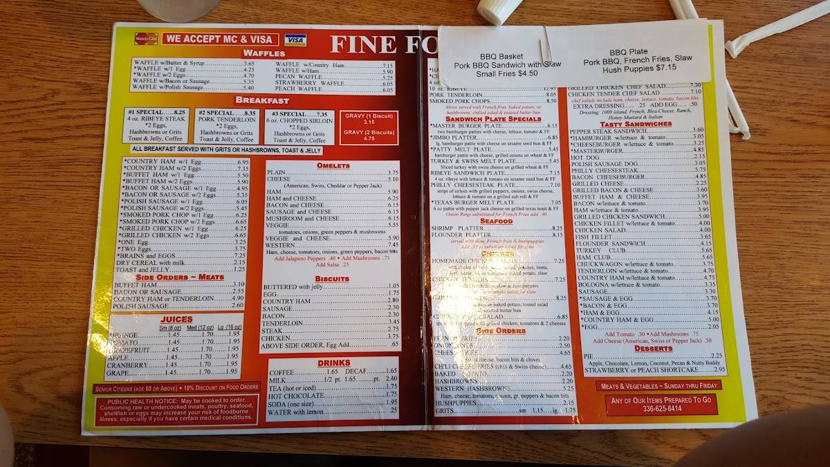 Menu at Golden Waffle restaurant, Asheboro