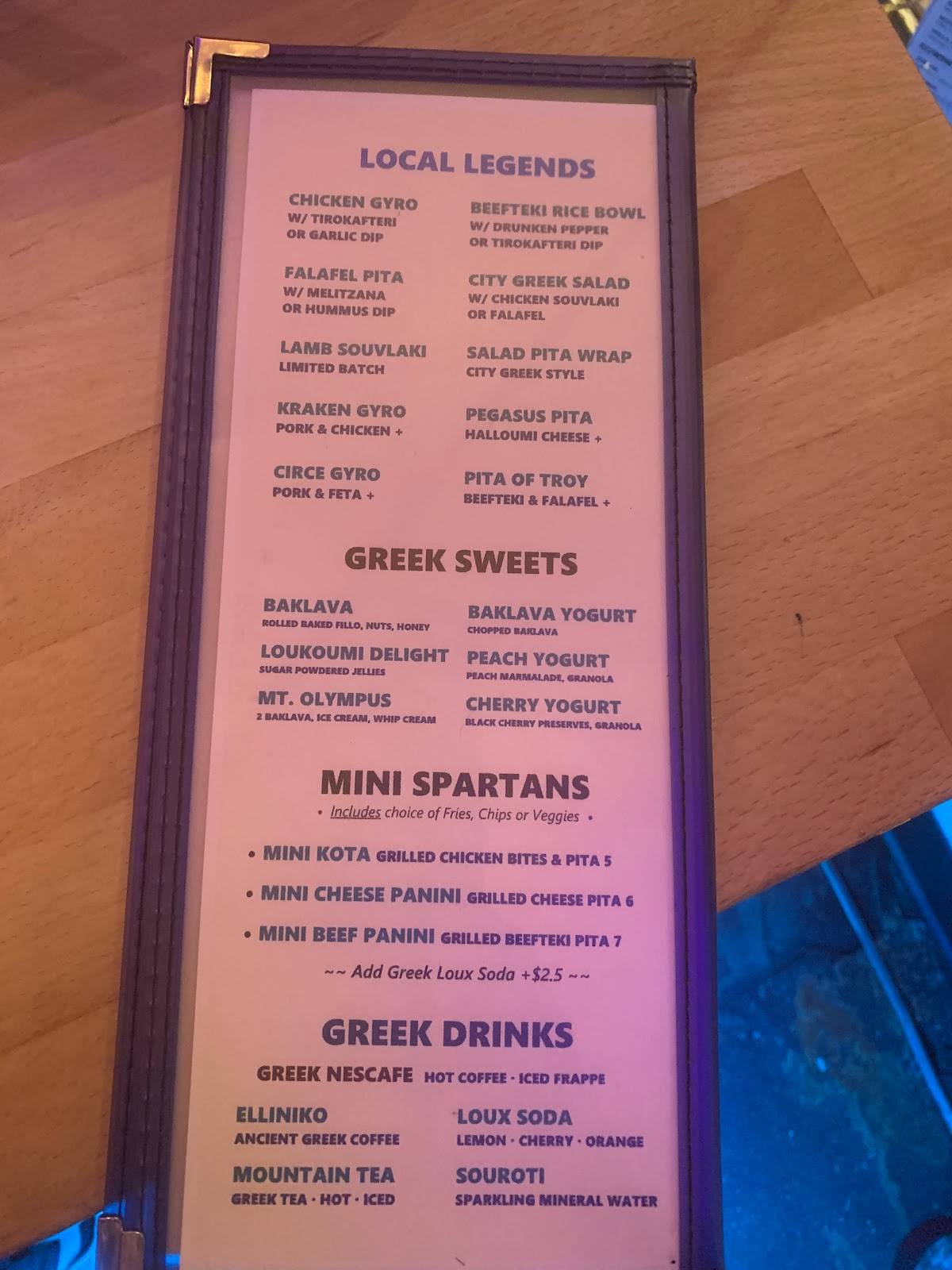 Menu at Greek Belly restaurant, Springfield