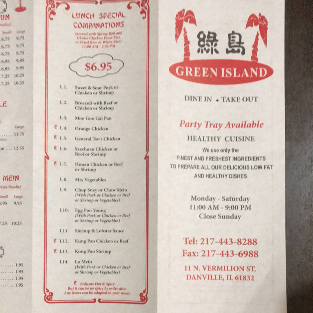 Menu at Green Island Chinese Restaurant, Danville