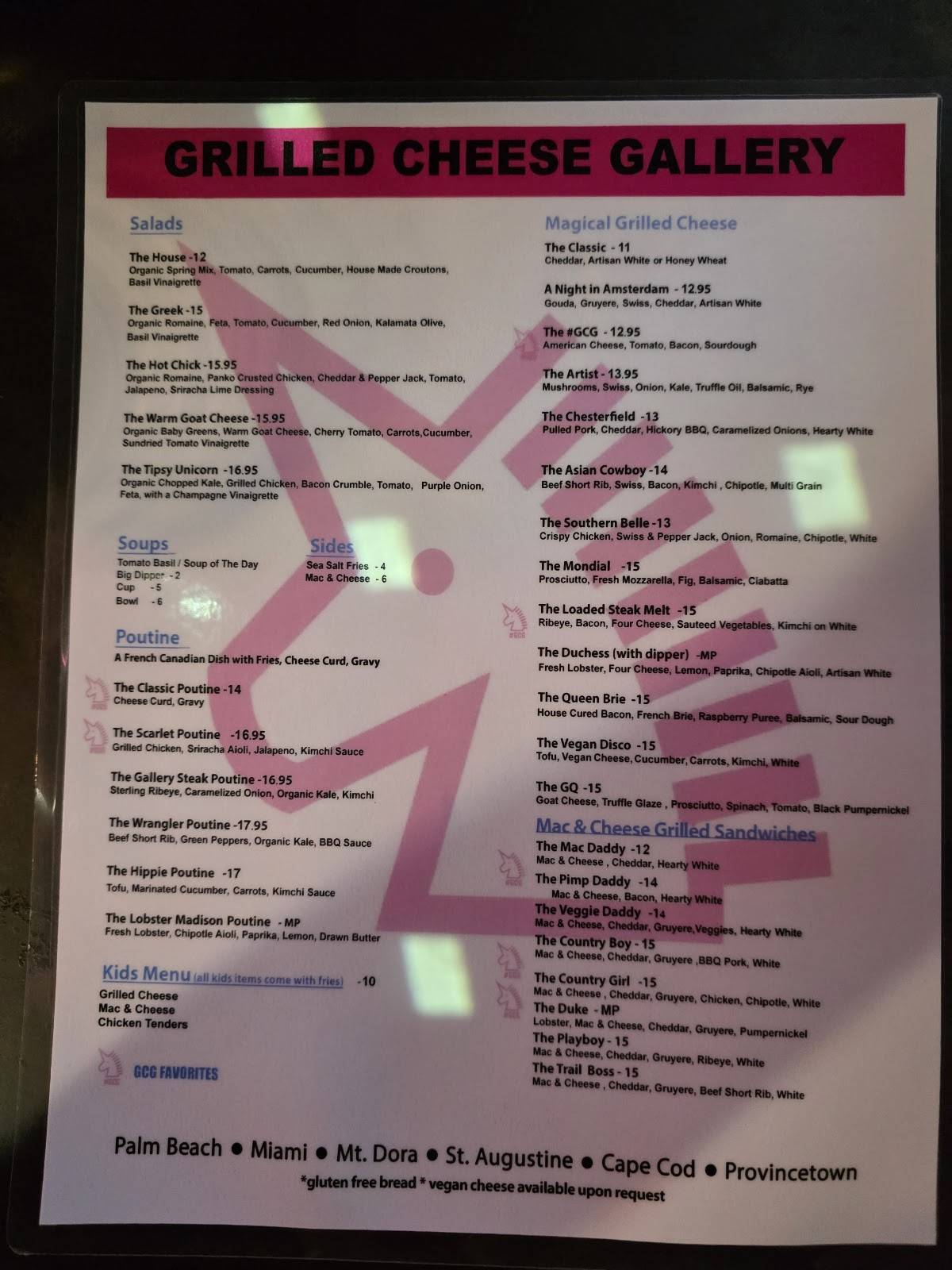 Menu at Grilled Cheese Gallery restaurant, St. Augustine