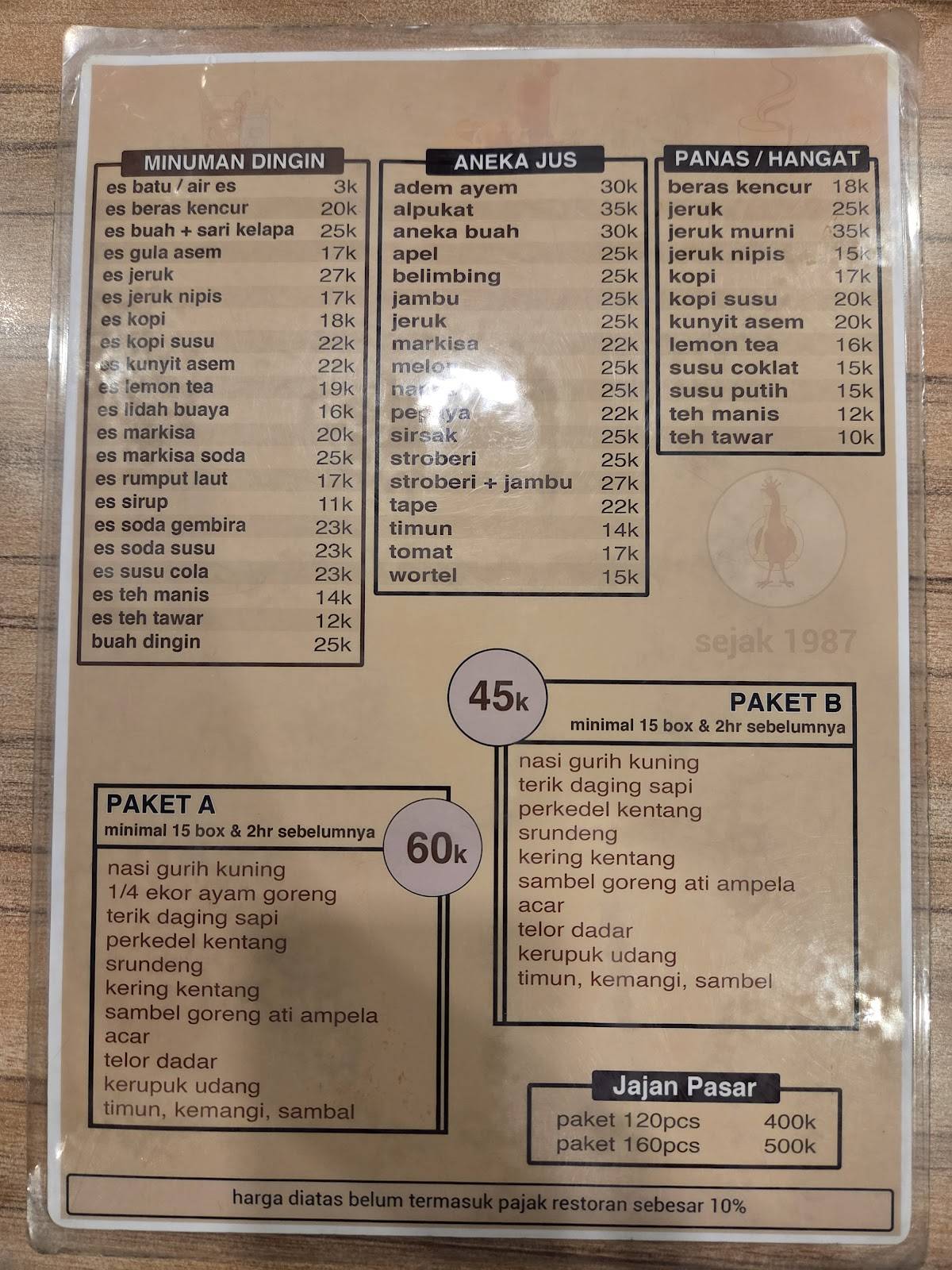 Carta del restaurante Gudeg Adem Ayem, Central Jakarta, Jl. A.M Sangaji ...