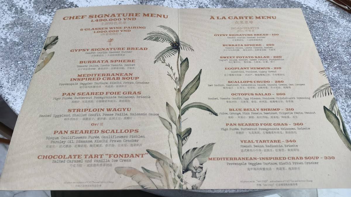 Menu at Gypsy Rooftop Restaurant & Bar, Da Nang